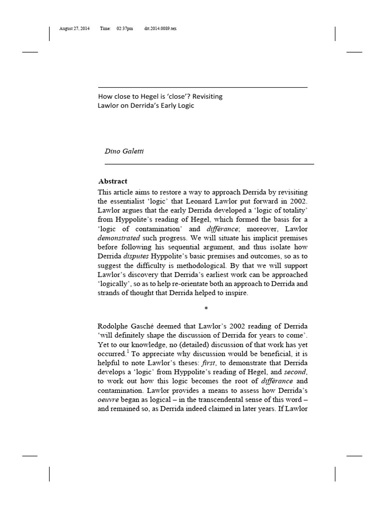 Revisiting Lawlor On Derrida Re: Hegel | PDF | Georg Wilhelm Friedrich ...