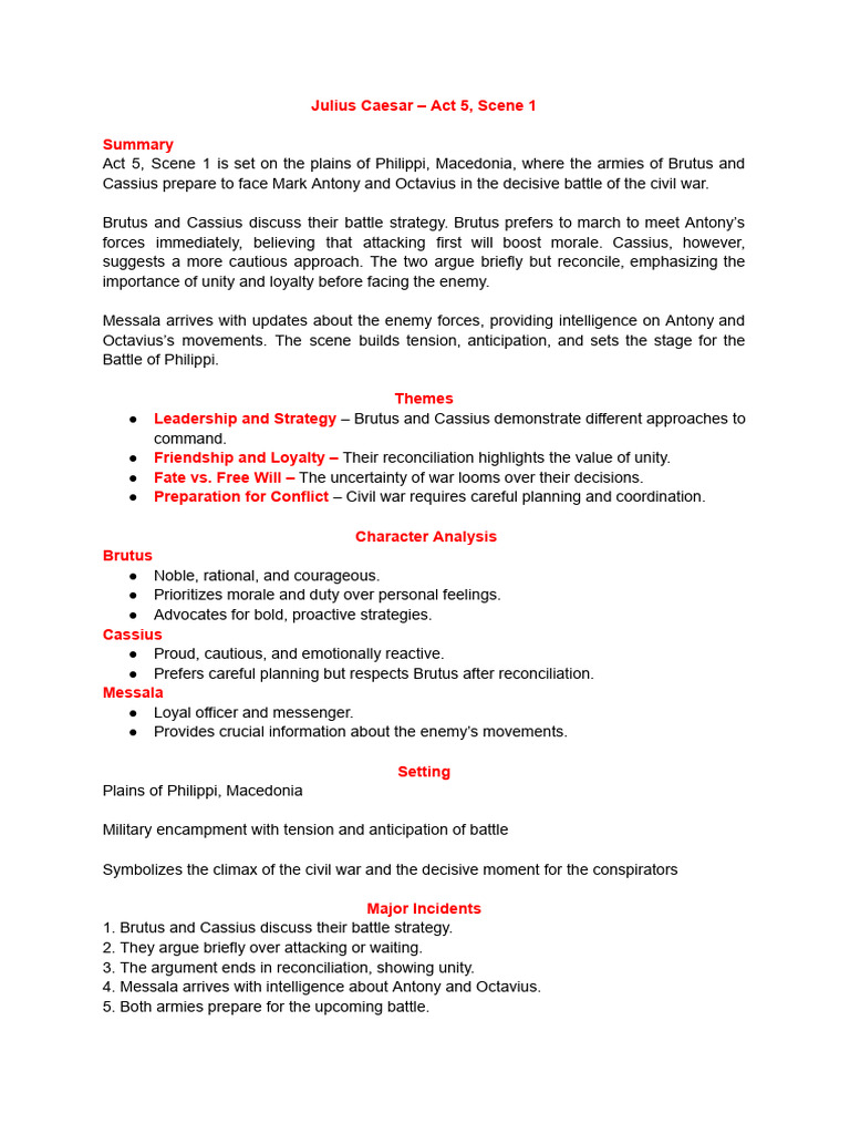 Julius Caesar Act 5 Summary and Analysis | PDF | Mark Antony | Augustus