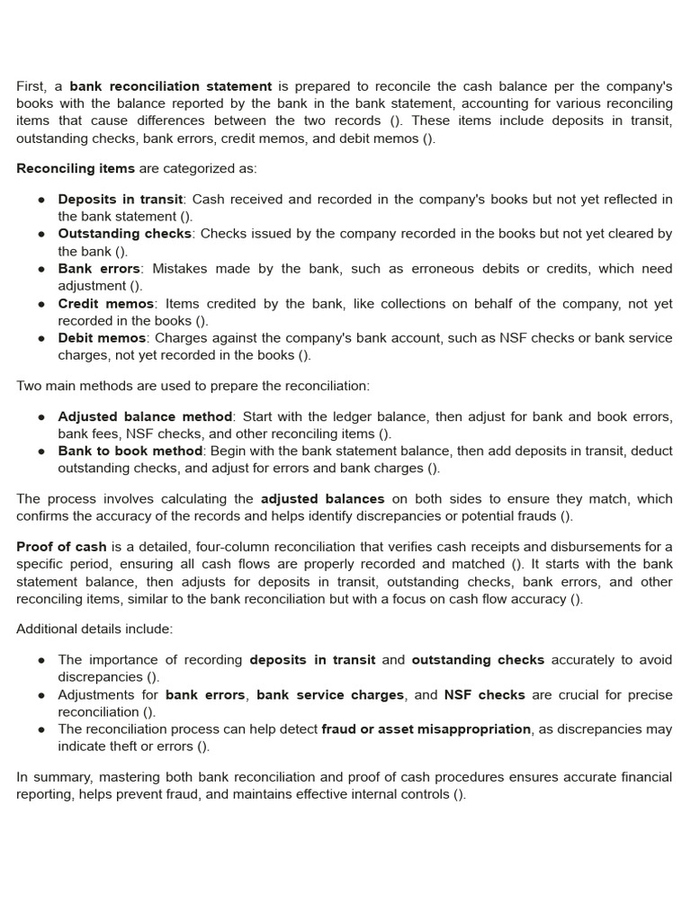 Bank Reconcilliation - Statement of Proof of Cash | PDF | Banks ...