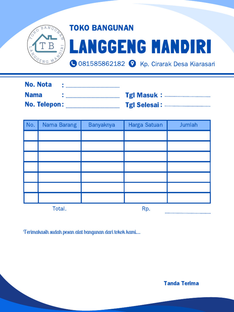 Nota Pembelian Alat Bangunan Langgeng Mandiri | PDF
