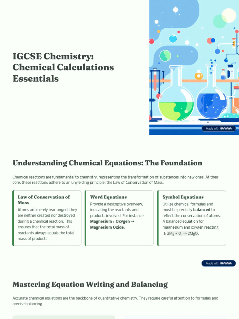 Mastering IGCSE Chemical Calculations | PDF | Stoichiometry | Mole (Unit)