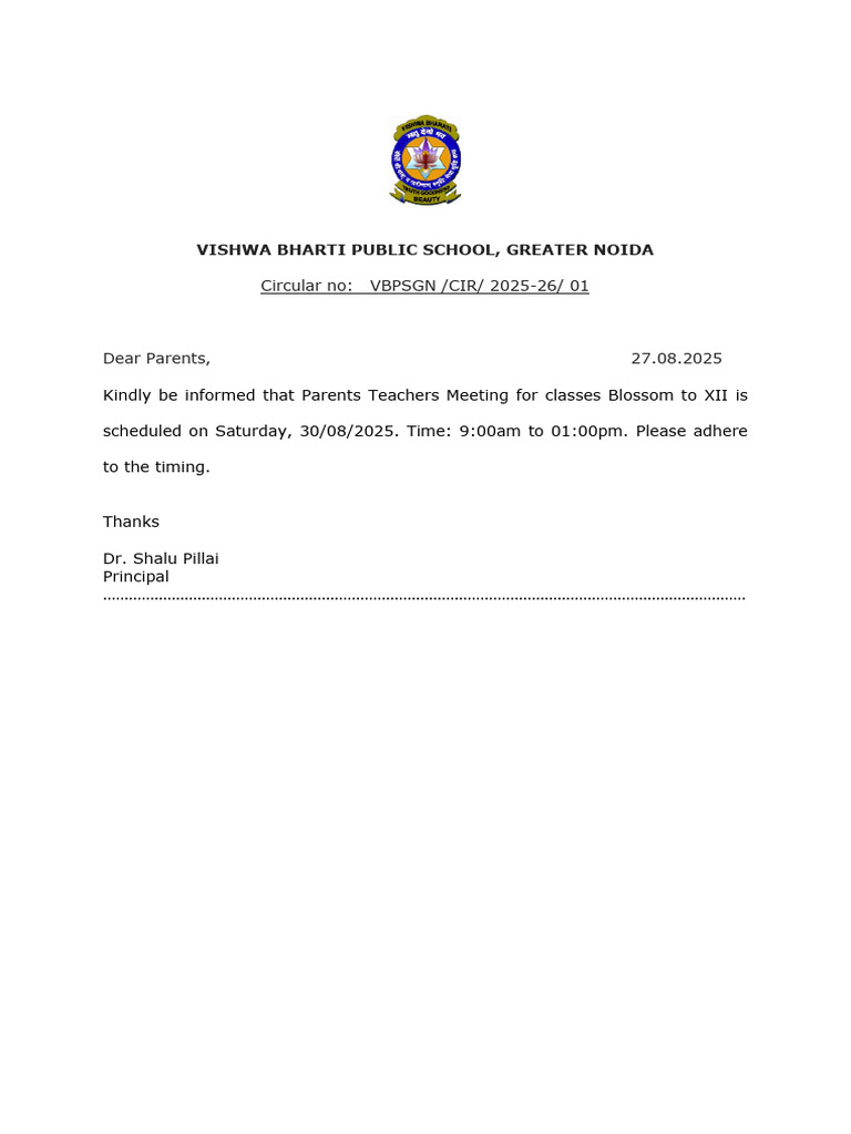 VBPS Greater Noida PTM Notice 2025 | PDF
