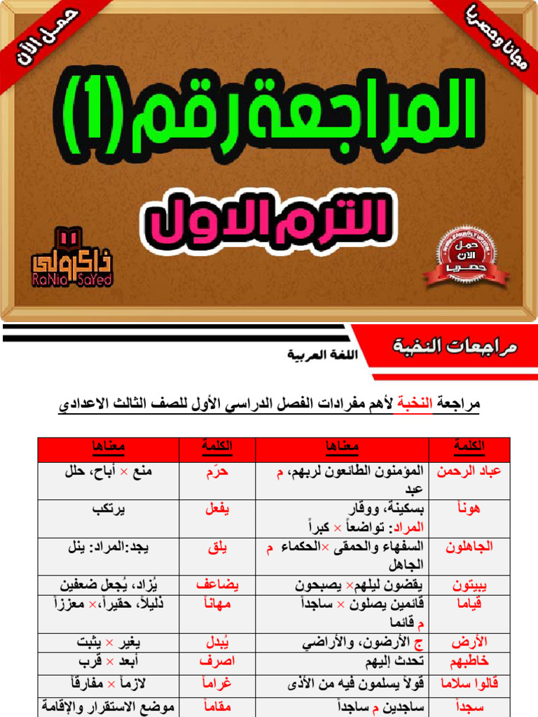 مراجعة لغة عربية - 3 ع - ترم 1 - ذاكرولي | PDF