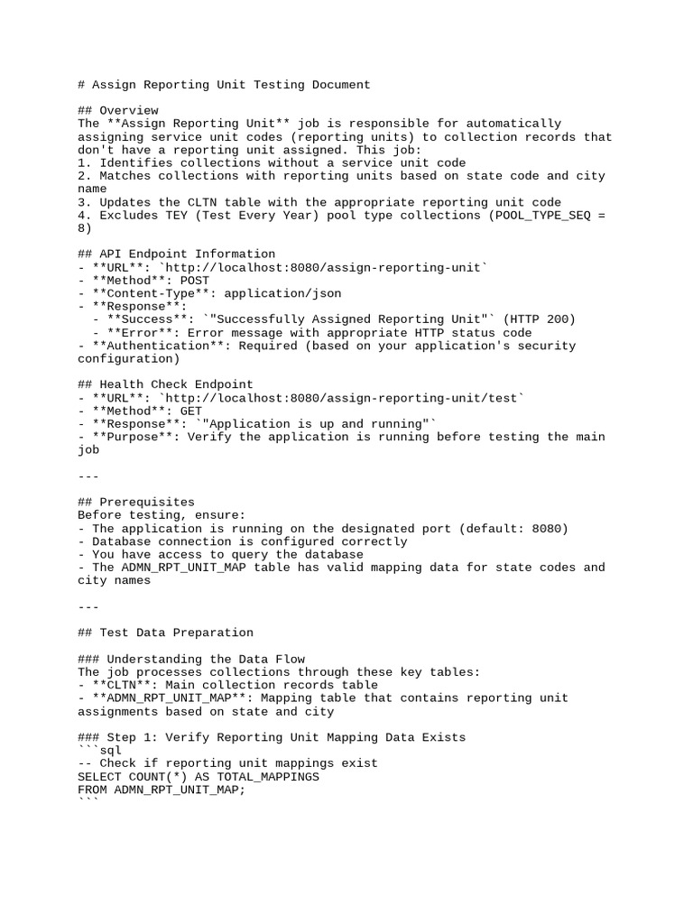 Assign Reporting Unit Testing Document | PDF | Databases | Data Management