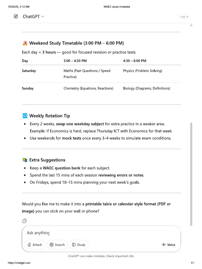 Printout Timetable | PDF