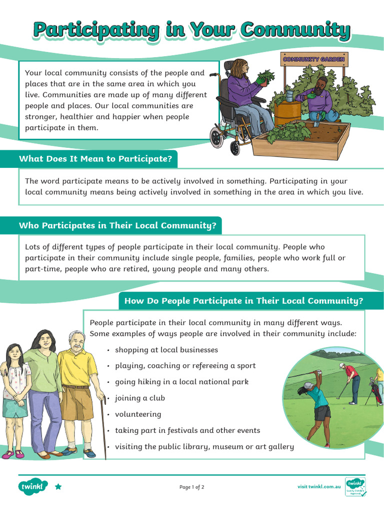 Participating in Your Community Differentiated Reading Comprehension ...