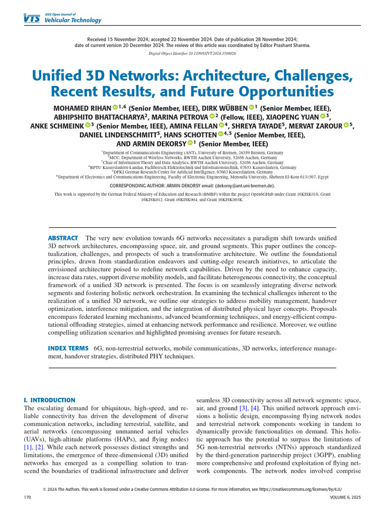 Unified 3D Networks Architecture Challenges Recent Results and Future ...
