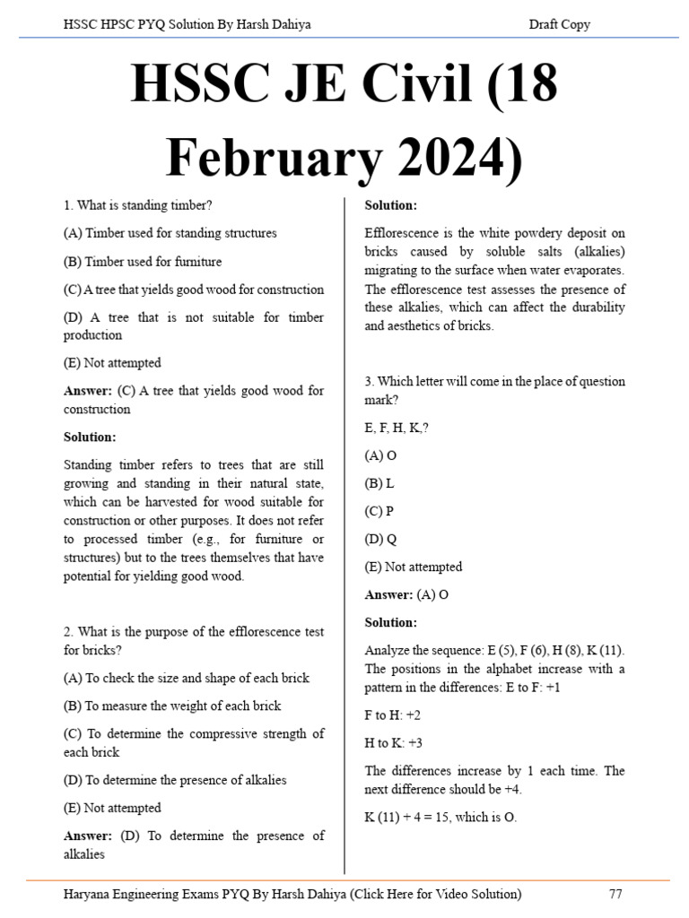 HSSC JE Civil (18 February 2024) Complete Detail Solution | PDF | Road ...