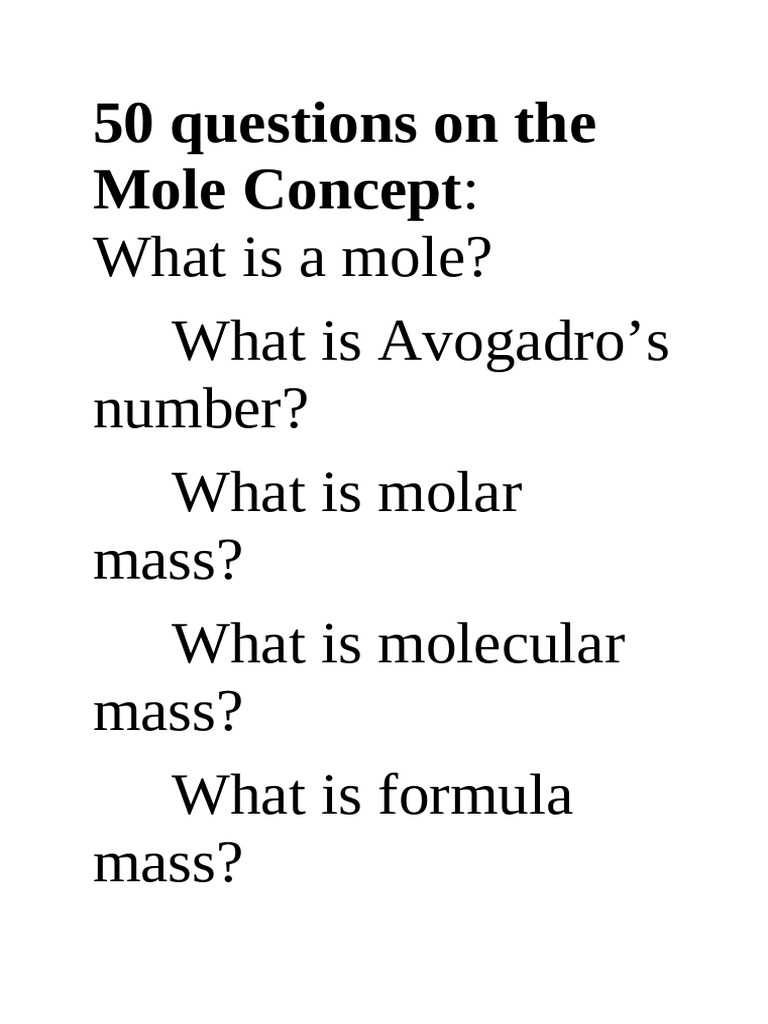 50 Questions On The Mole Concept | PDF
