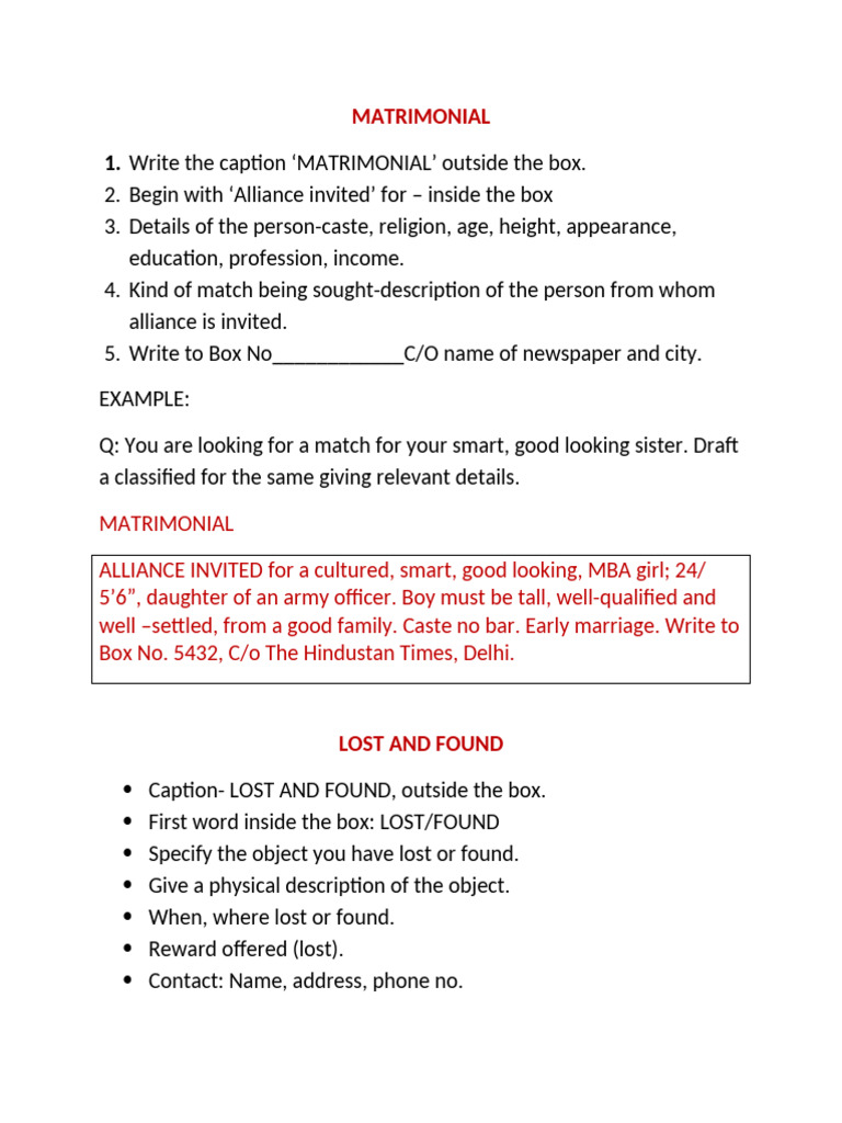 2.matrimonial and Lost and Found Ads | PDF