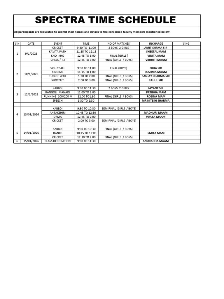 Spectra Time Schedule-1 | PDF