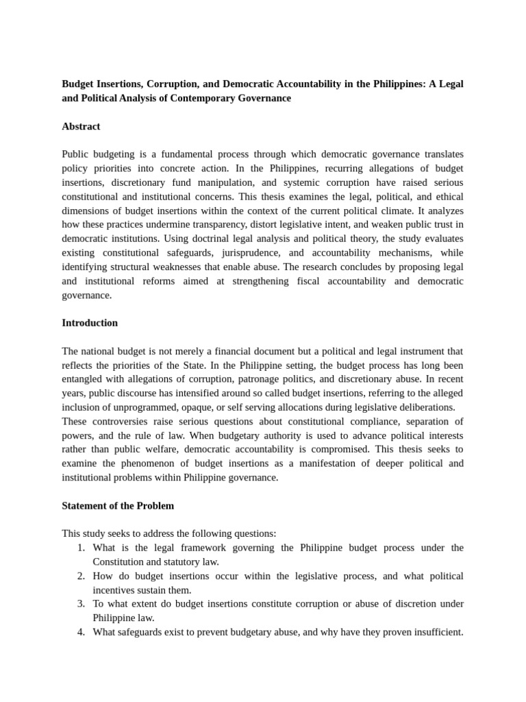 Budget Insertions, Corruption, and Democratic Accountability in The ...