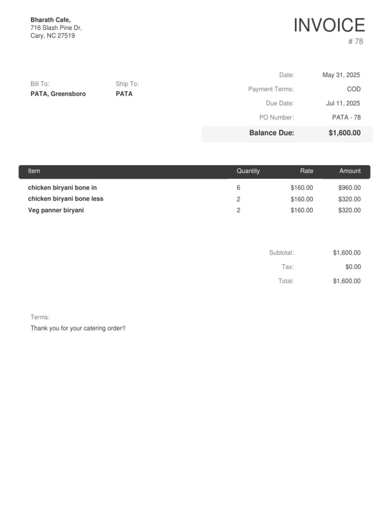 Pata BC Invoice 78-1 | PDF