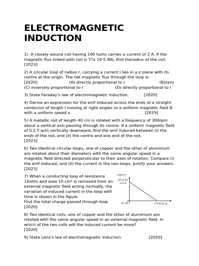 Electromagnetic Induction Concepts and Problems | PDF | Electromagnetic ...