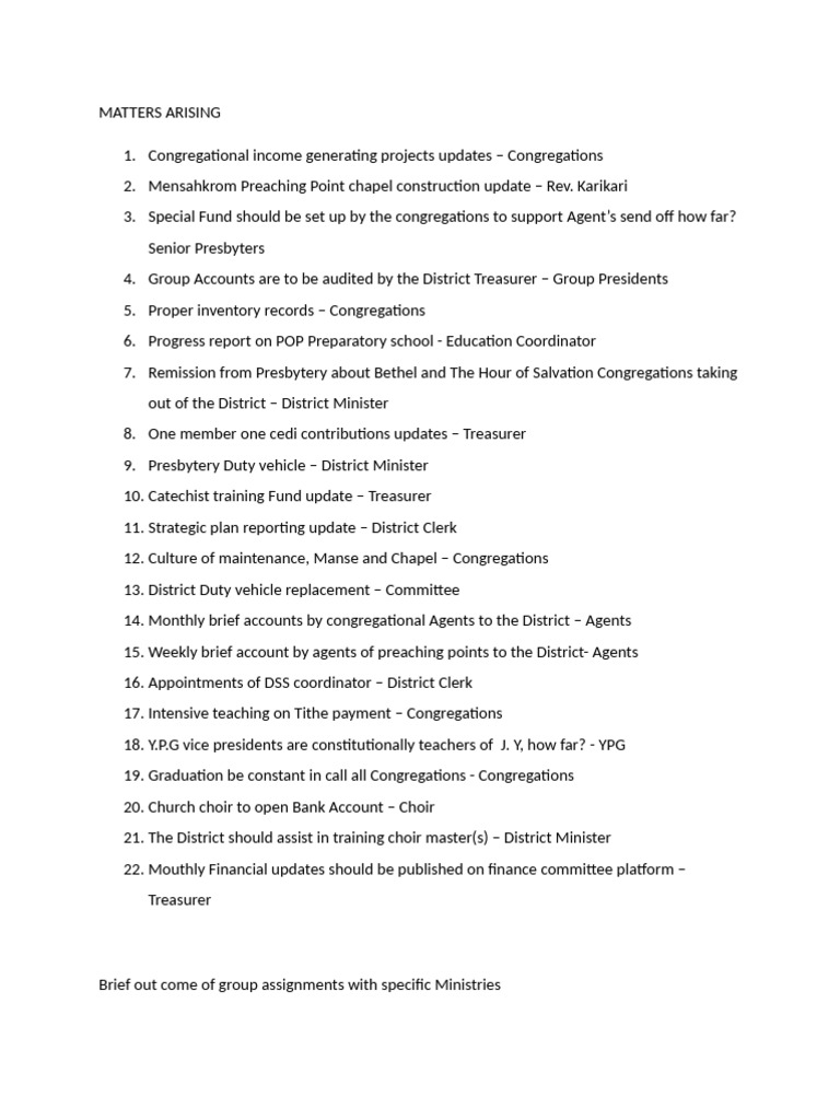 Matters Arising | PDF