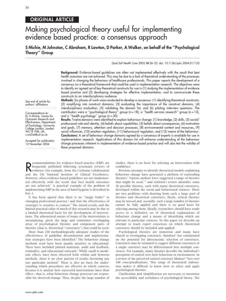 Making Psychological Theory Useful For Implementing | PDF | Intention ...