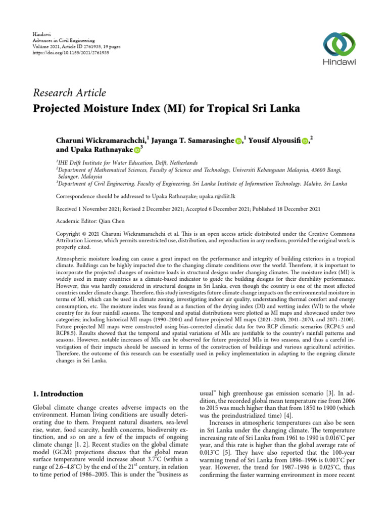 Projected Moisture Index MI For Tropical | PDF | Humidity | Rain