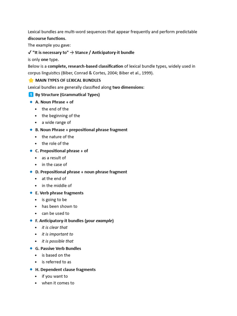 Types of Lexical Bundles Explained | PDF