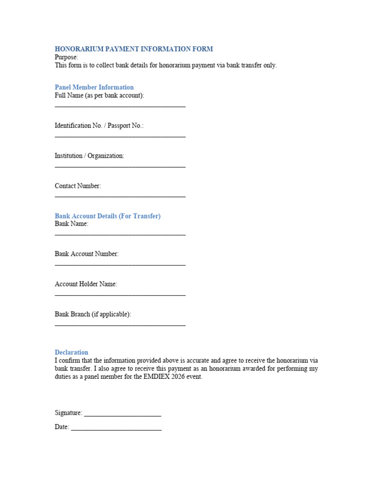 Honorarium Payment Information Form | PDF