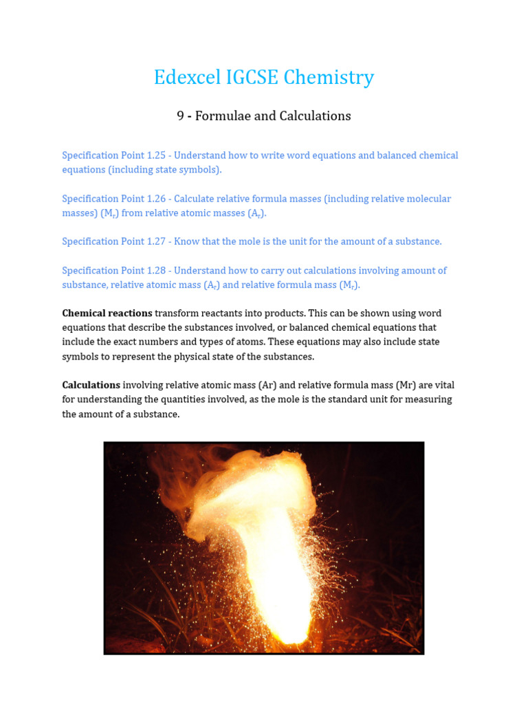 IGCSE Chemistry: Equations and Calculations | PDF | Mole (Unit) | Chemistry