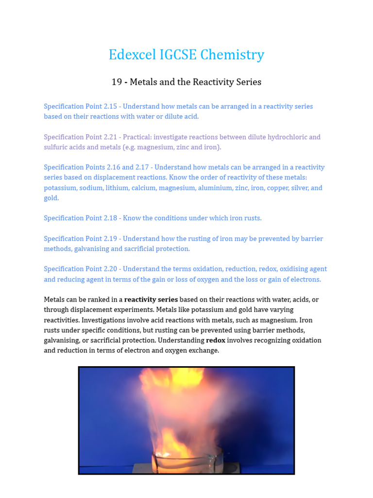 Edexcel IGCSE Chemistry: Metals & Reactivity | PDF | Redox | Rust