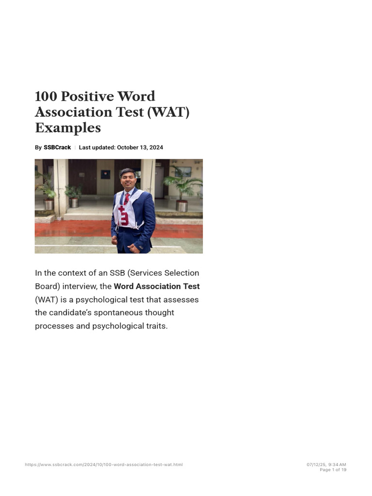 100 Positive Word Association Test (WAT) Examples | PDF | Happiness ...