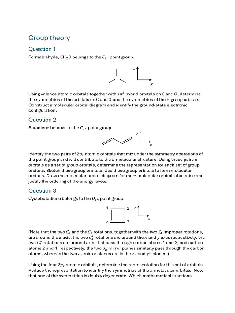 Group Theory Questions | PDF | Molecular Orbital | Applied And ...