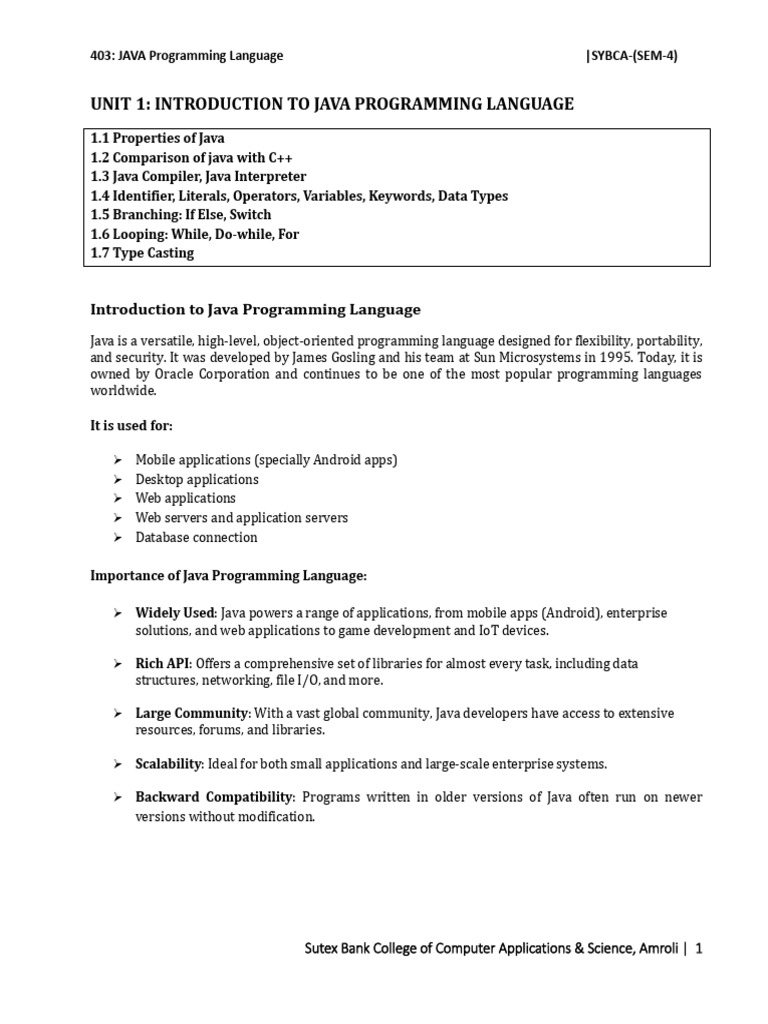 Java Programming Language Overview | PDF | Java (Programming Language ...