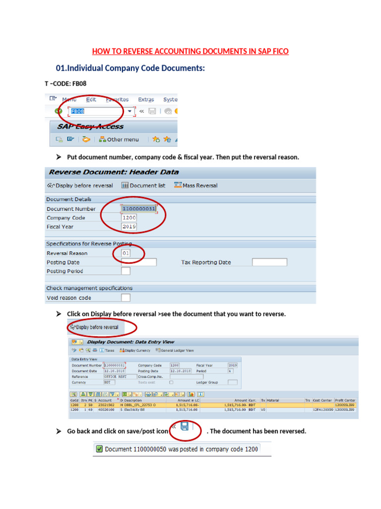How To Reverse Accounting Documents in Sap Fico | PDF