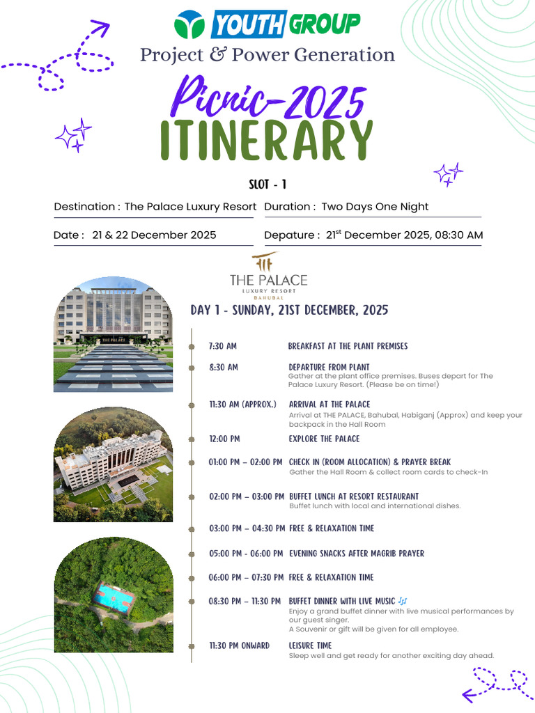 Power Plant Picnic Itinerary-2025 (The Palace) Slot 1 | PDF | Lunch | Meal
