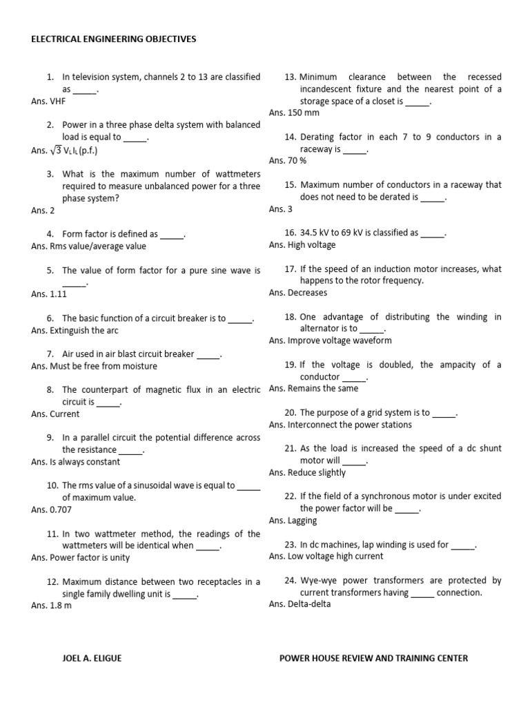 Ee Objectives 3 | PDF | Electric Motor | Transformer
