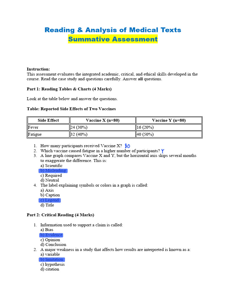Reading Analysis of Medical Texts - Summative Asse - 260107 - 165610 ...