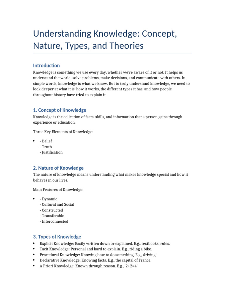 Understanding Knowledge: Types & Theories | PDF