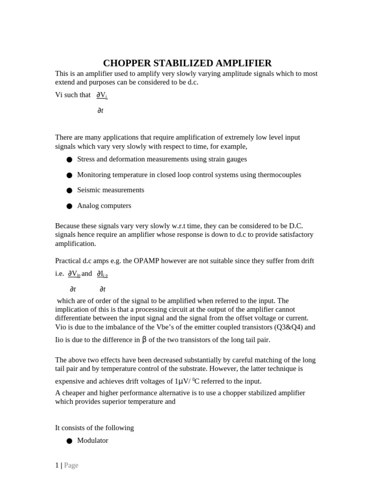 Chopper Stabilized Amplifier Overview | PDF | Amplifier | Operational ...