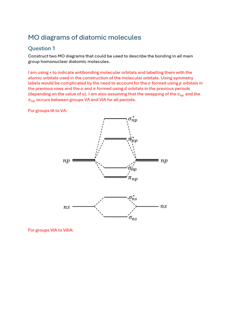 MO Diagrams of Diatomic Molecules (Answers) | PDF | Molecular Orbital ...