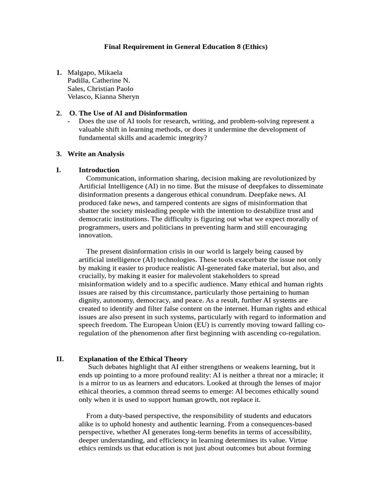Final Requirement in General Education 8 | PDF | Artificial ...
