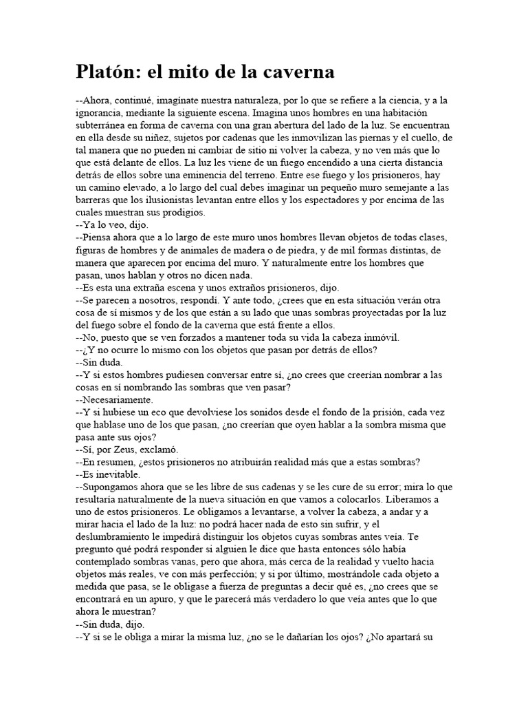 Mito de La Caverna | PDF | Platón | Cielo