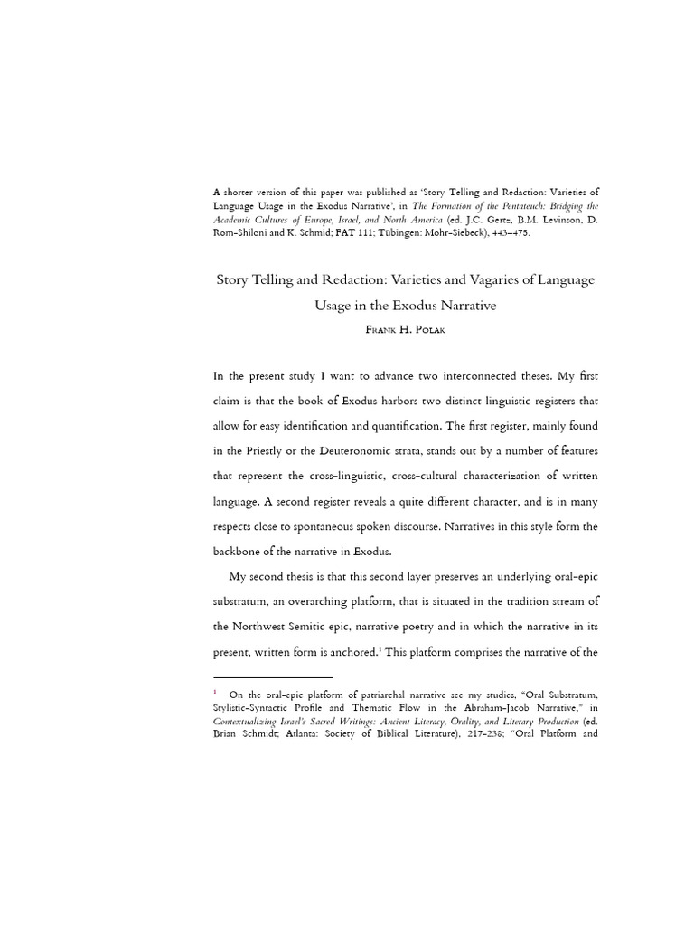 Narration, Redaction and the Varieties of Language Usage in the Exodus ...