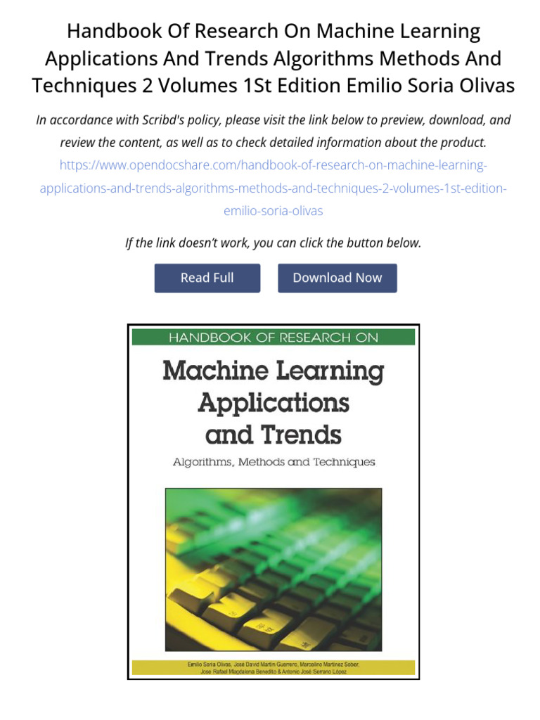 Handbook Of Research On Machine Learning Applications And Trends Algorithms Methods And ...