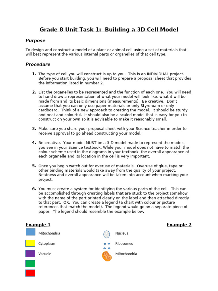Grade 8 Science Unit 1 Task | PDF | Cytoplasm | Cell Biology