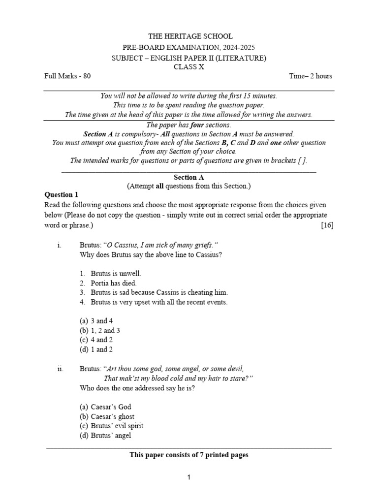 Class X - English Paper II - Literature | PDF | Mark Antony | Poetry