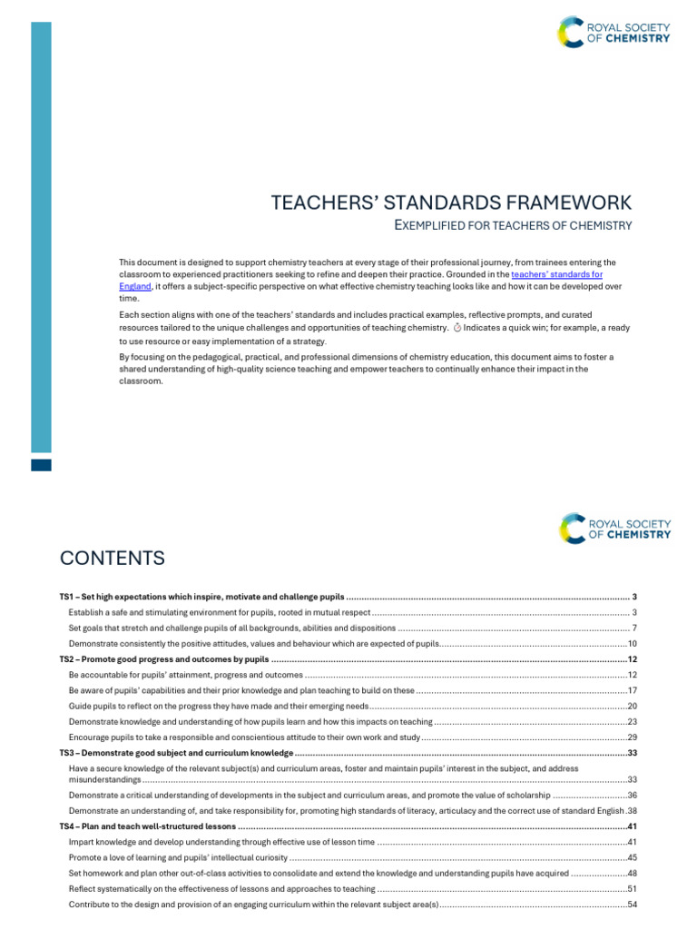 Chemistry Teaching Standards Guide | PDF | Teachers | Occupational ...