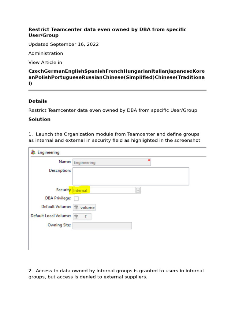 Restrict Teamcenter Data Access by Group | PDF