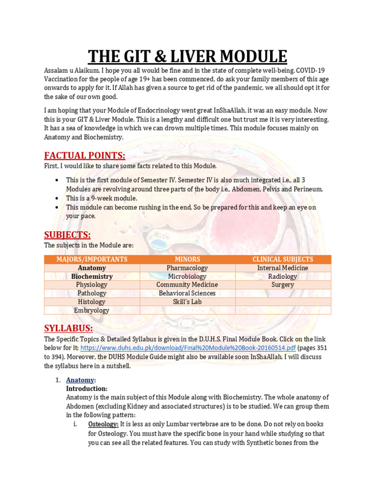 GIT & Liver Module Overview Guide | PDF | Metabolism | Liver