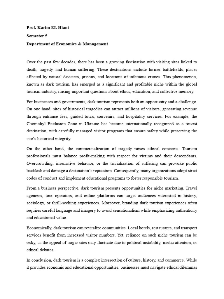 Dark Tourism Prof. Karim EL Hiani | PDF | Tourism