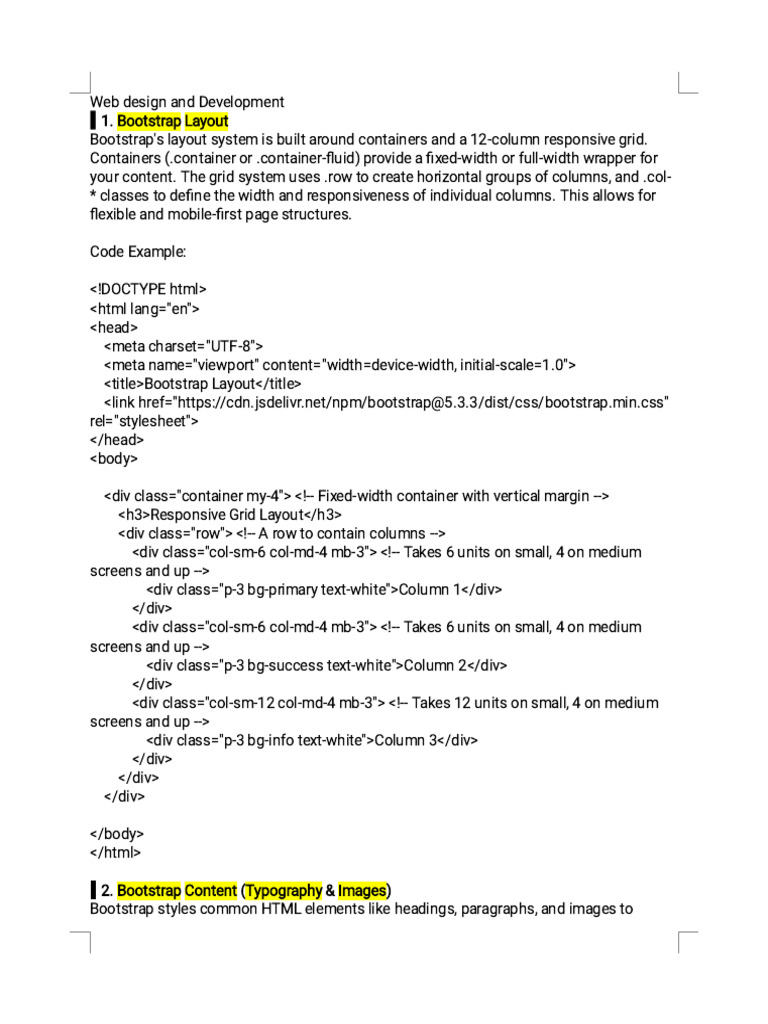 Web Design Note_Converted | PDF | Bootstrap (Front End Framework ...