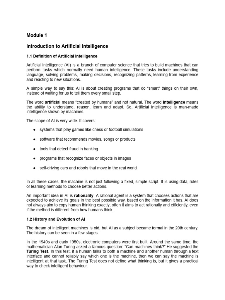AI module 1 | PDF | Artificial Intelligence | Intelligence (AI) & Semantics