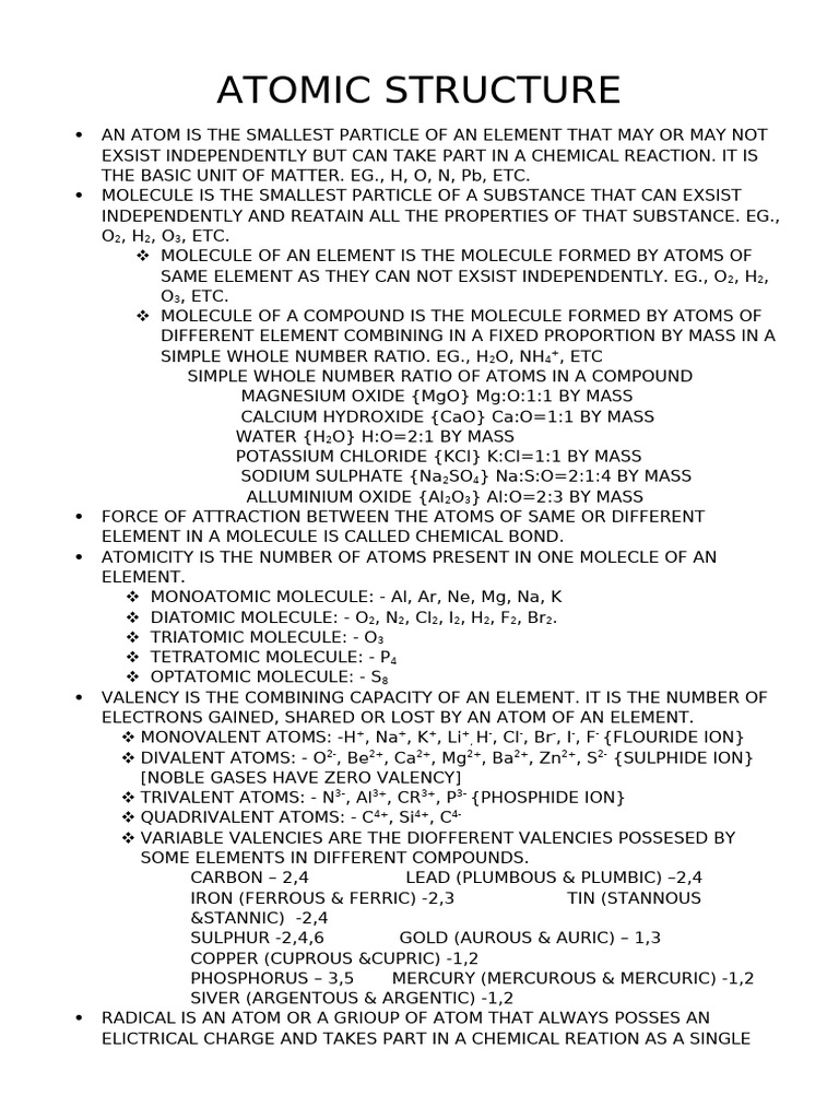 Atomic Structure | PDF | Ion | Molecules