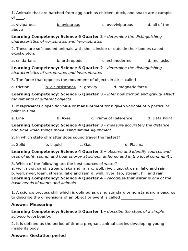 Science Quiz on Animal Reproduction and Forces | PDF | Reproductive ...