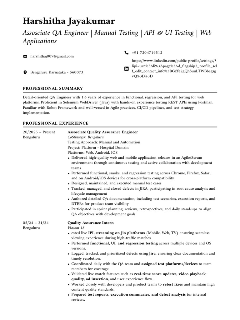 Harshitha Jayakumar FlowCV Resume 20251114 | PDF | Selenium (Software ...